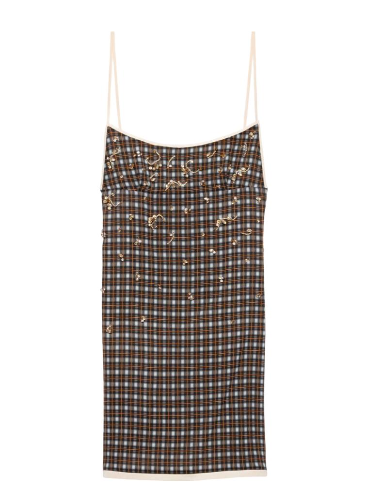 PRADA Prada Embellished Checked Georgette Mini Dress